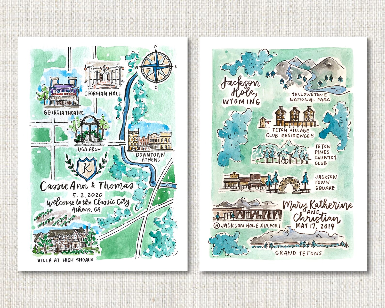 5x7 Custom Hand Painted Watercolor Illustrated Map With | Etsy