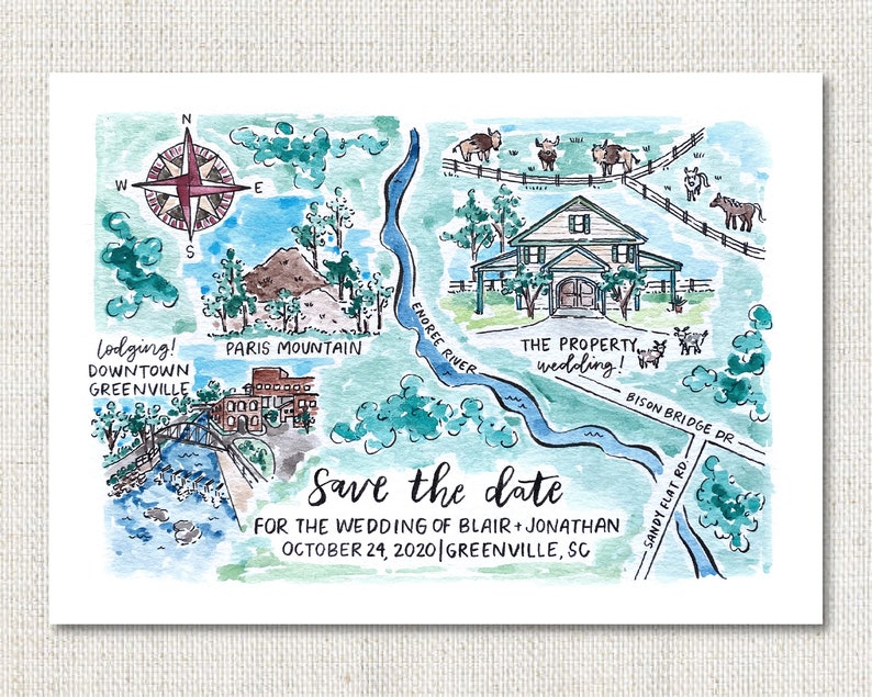 5x7 Custom Hand Painted Watercolor Illustrated Map With - Etsy