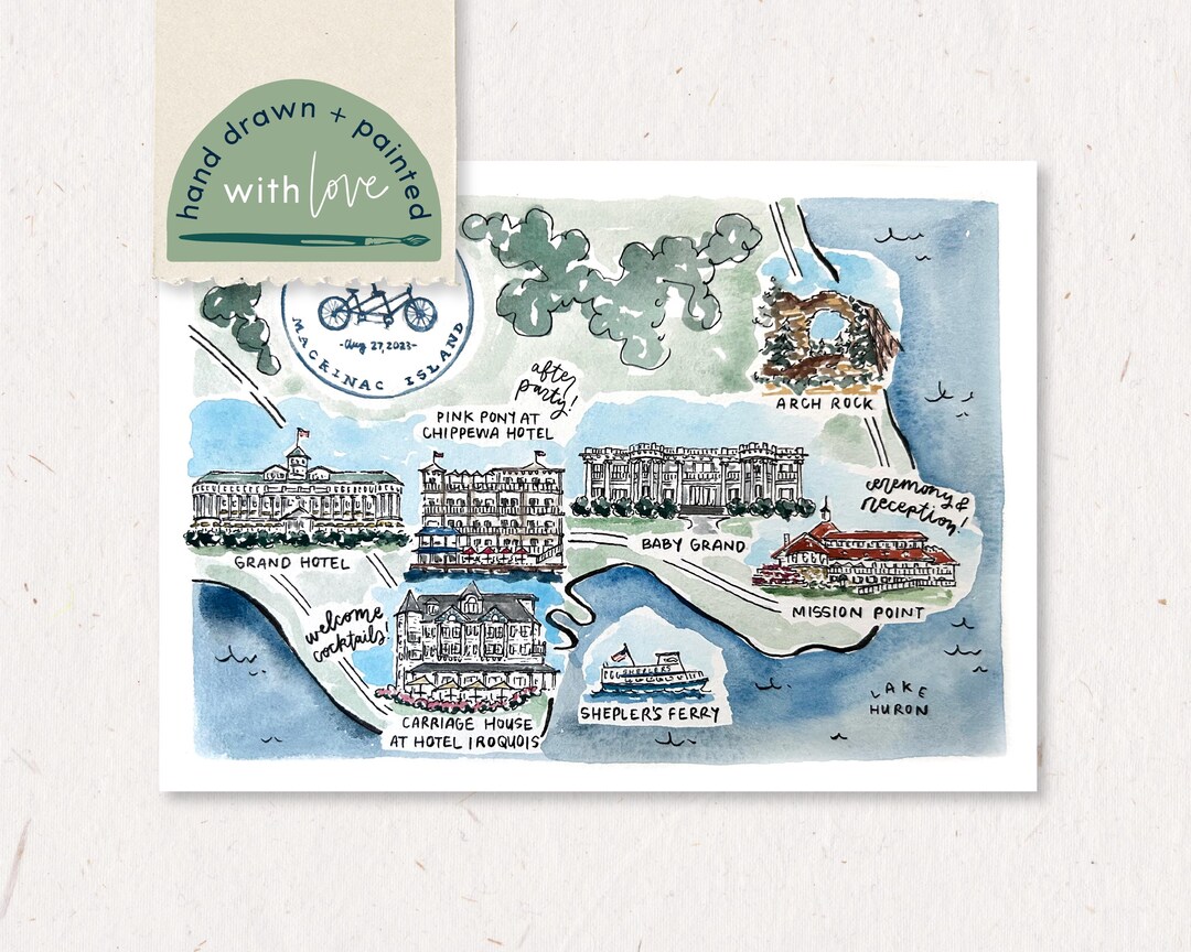 5x7 Custom Hand Painted Watercolor Illustrated Map for a Wedding ...