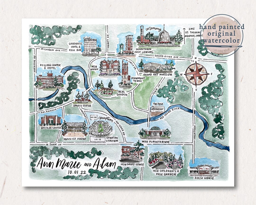 8x10 Custom Hand Painted Watercolor Illustrated Map With Locations for ...