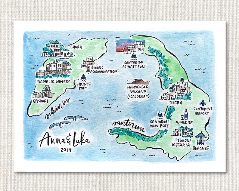 5x7 Custom Hand Painted Watercolor Illustrated Map With - Etsy