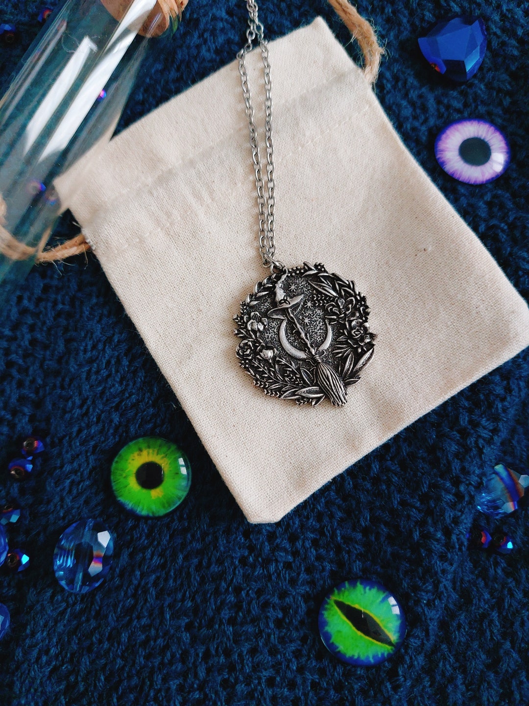 Fantasy Witch Pendant Necklace | Crescent Moon Nature Amulet | Witchy ...