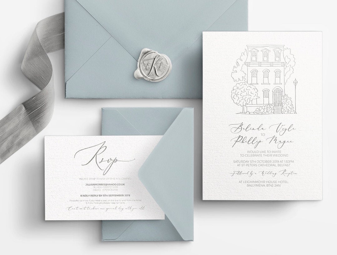 Venue Illustration Wedding Invitation, Wedding Save the Date Cards ...
