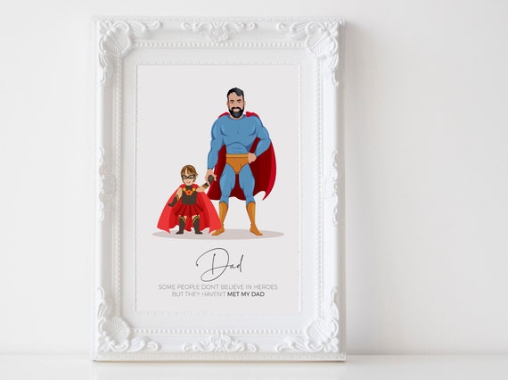 Superdad Drawing Family Illustration Fathers Day Unique - Etsy