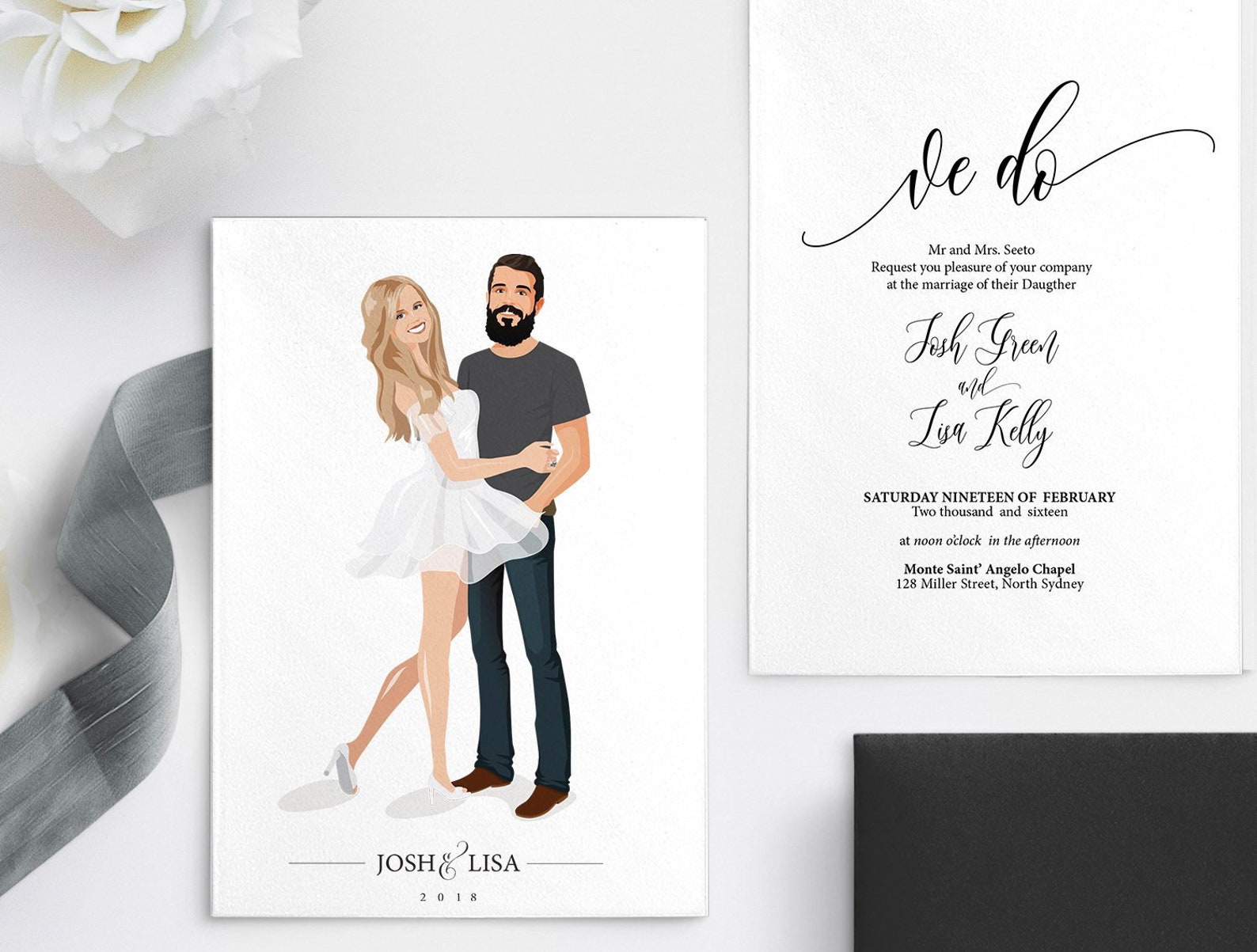 Printable Wedding Invitation | Custom Couple Portrait Illustration - Etsy