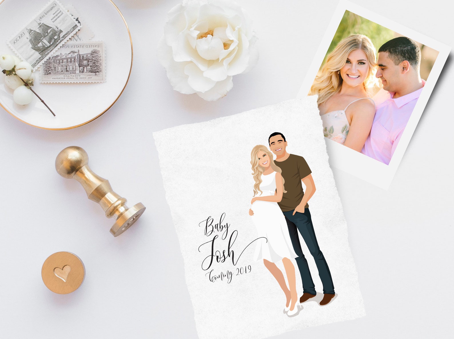 Custom Illustration Printable | Couples Portrait | Printable PDF | Baby ...