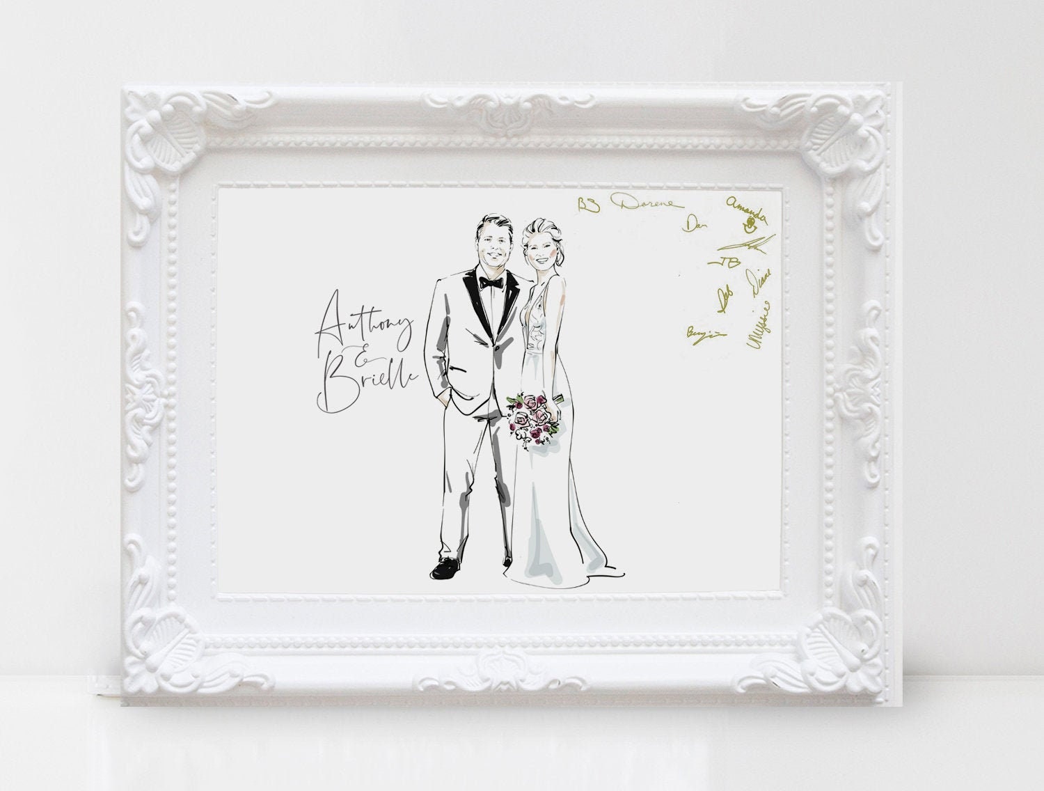 Wedding Guest Book Alternative | Portrait Couple Illustration | Cartoon ...