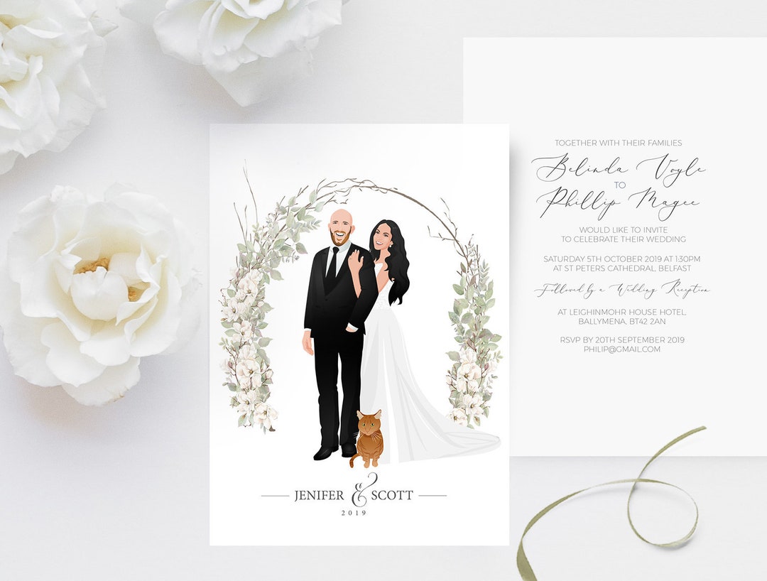 Personalised Wedding Invitations, Custom Portrait, Venue Illustration ...