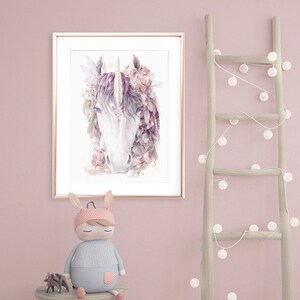 Dusty Pink Unicorn Print Watercolour Print Floral Art Print - Etsy