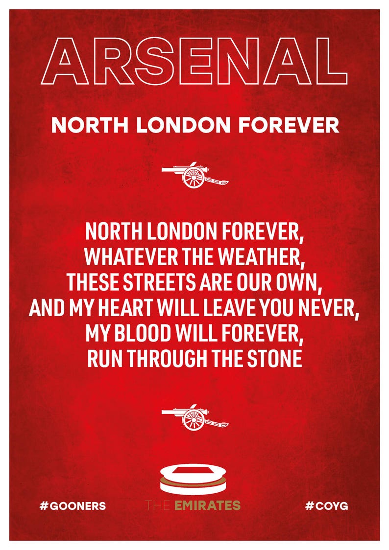 A4/A3 Arsenal, North London Forever, Poster - Etsy