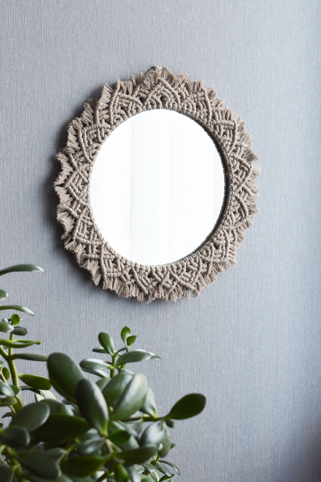 Macrame Mandala Mirror linen Beige - Etsy