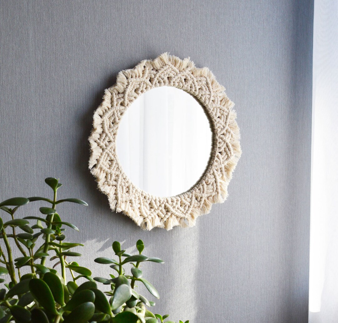 Macrame Mandala Mirror natural White - Etsy