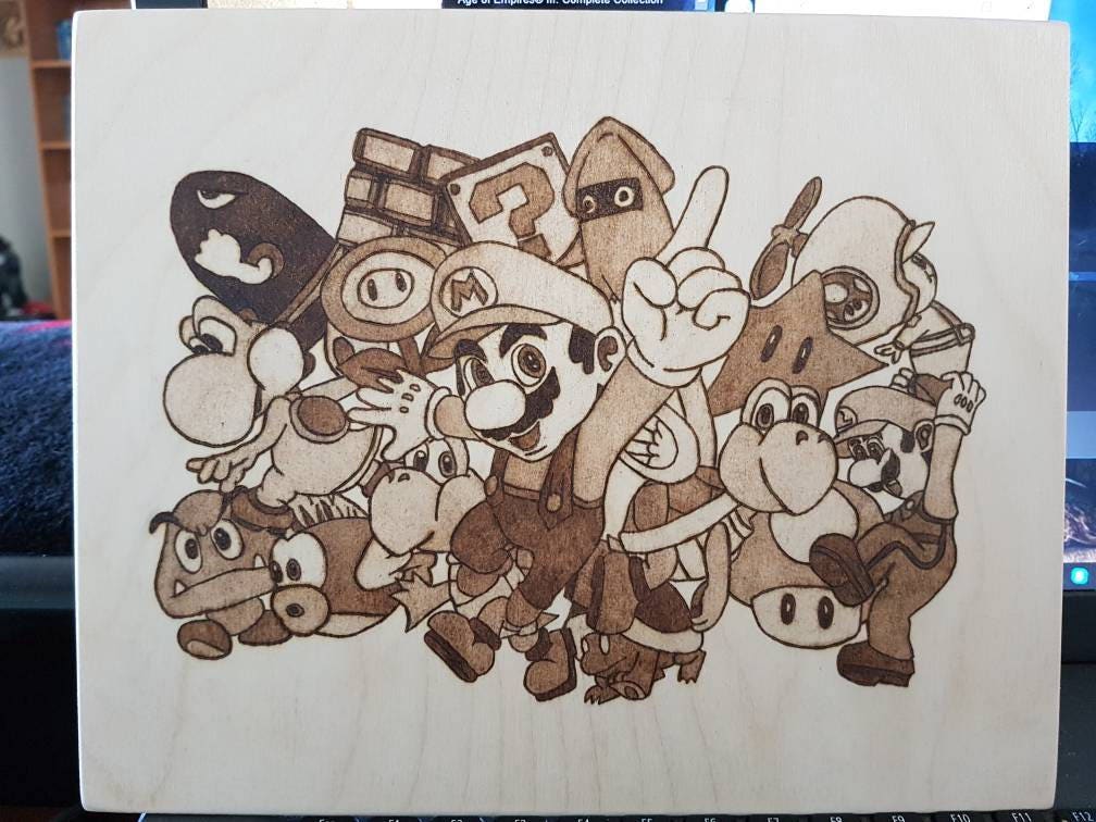 Mario Bros. Tribute - Woodburning - Free Shipping CA and US - Etsy