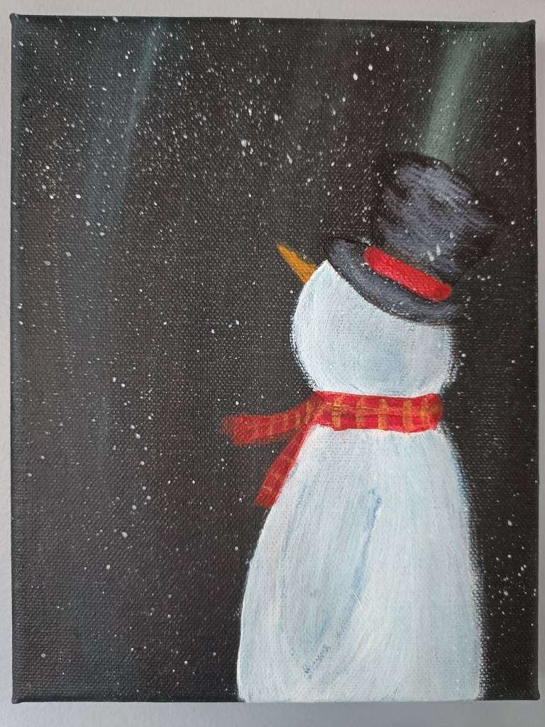 Orginal Painting of a Snowman, Looking up to Northern Lights. - Etsy