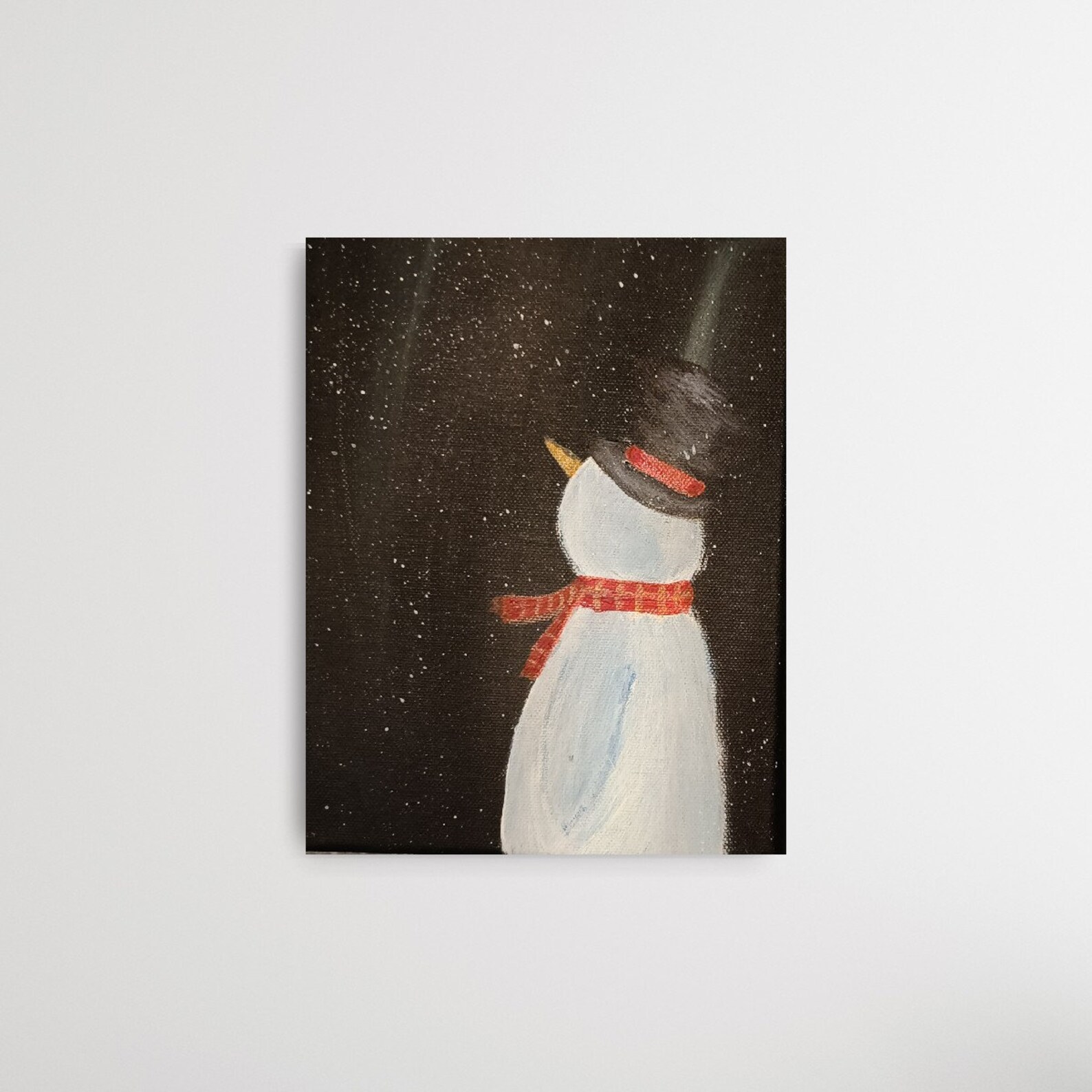 Orginal Painting of a Snowman, Looking up to Northern Lights. - Etsy