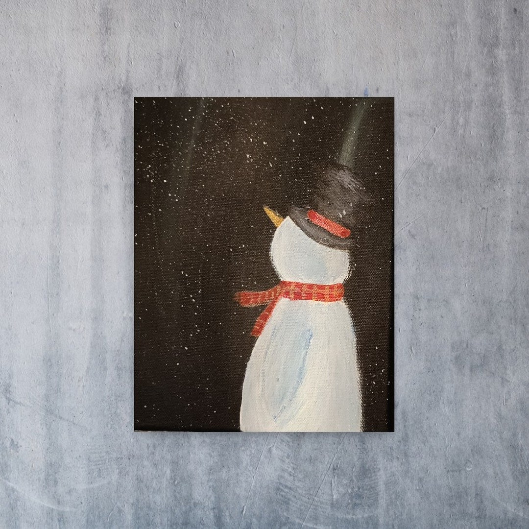 Orginal Painting of a Snowman, Looking up to Northern Lights. - Etsy