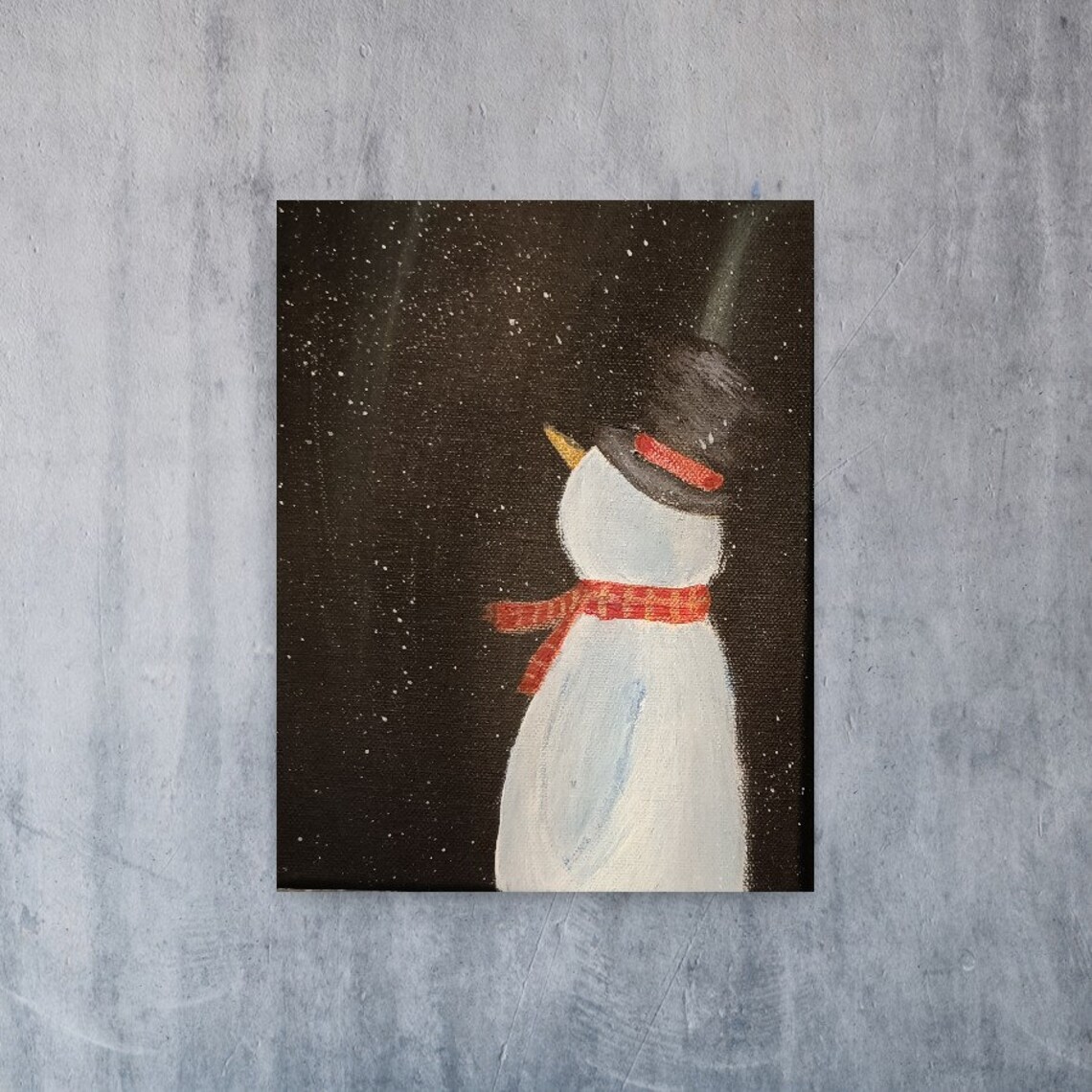 Orginal Painting of a Snowman, Looking up to Northern Lights. - Etsy