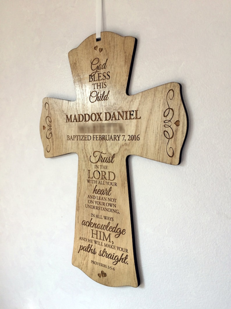 Personalized Wooden Baptismal Cross! Stained. - Etsy
