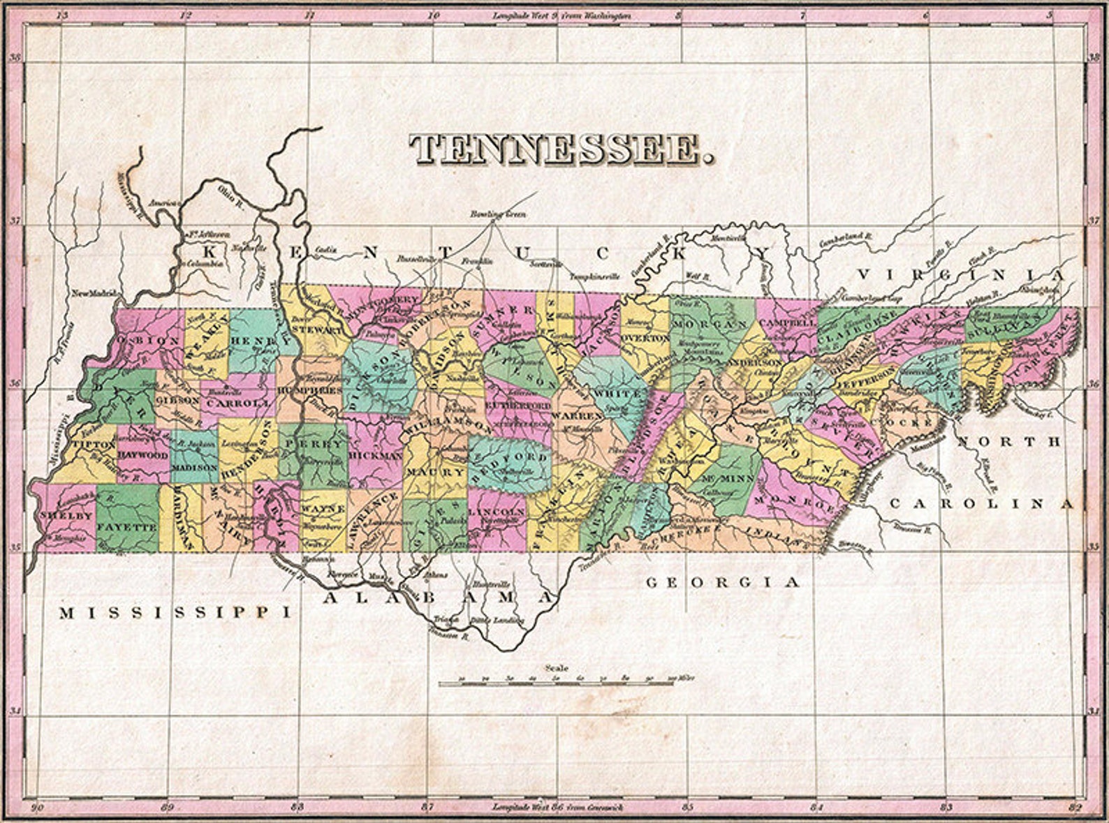Tennessee Map 1827, Scanned Version of Old Original Map of the ...