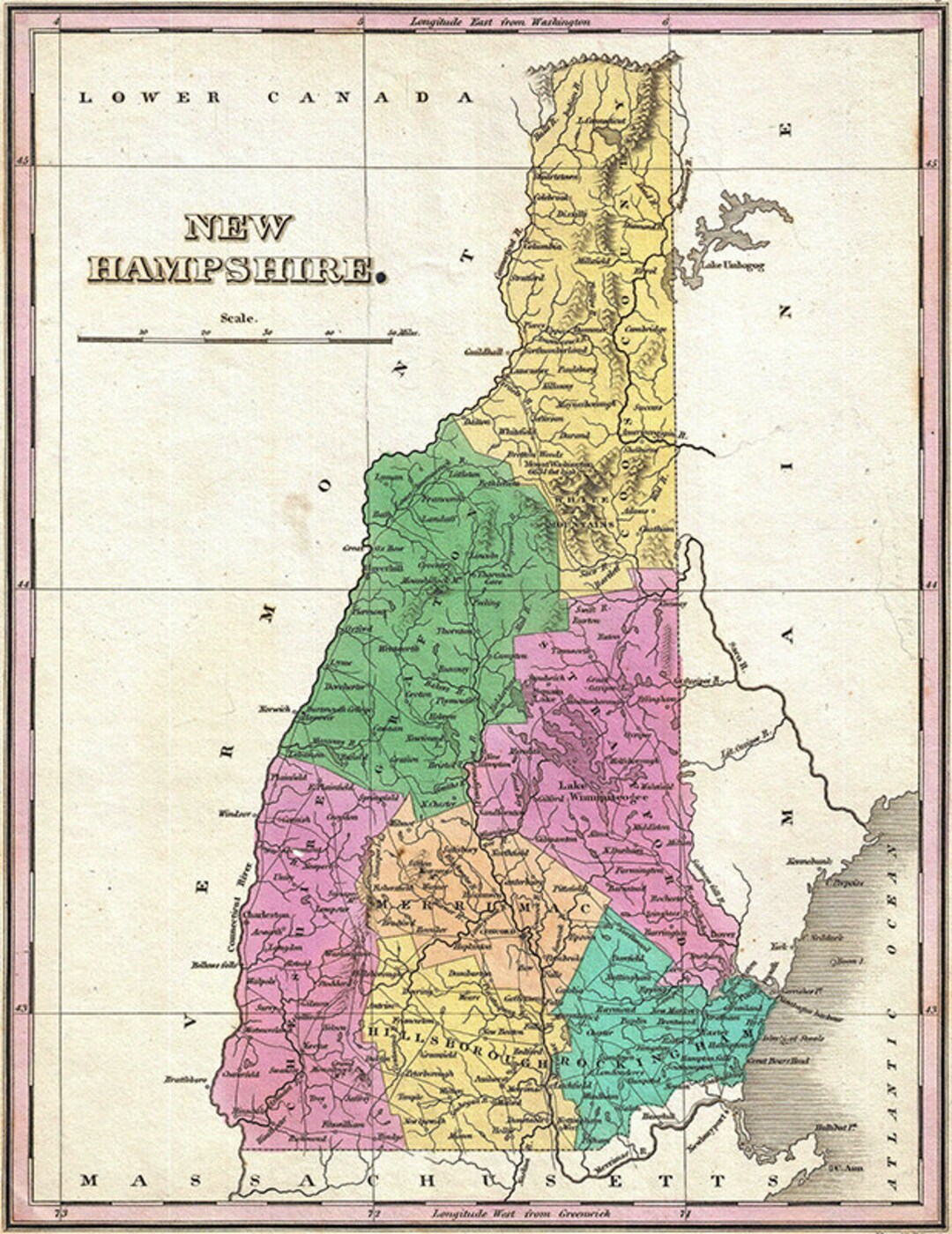 New Hamsphire Map (1827), Scanned Old Original Map of the New Hampshire ...