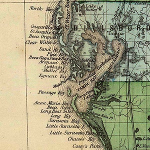 Florida Map 1870, Scanned Version of an Old Original Map of the Florida ...