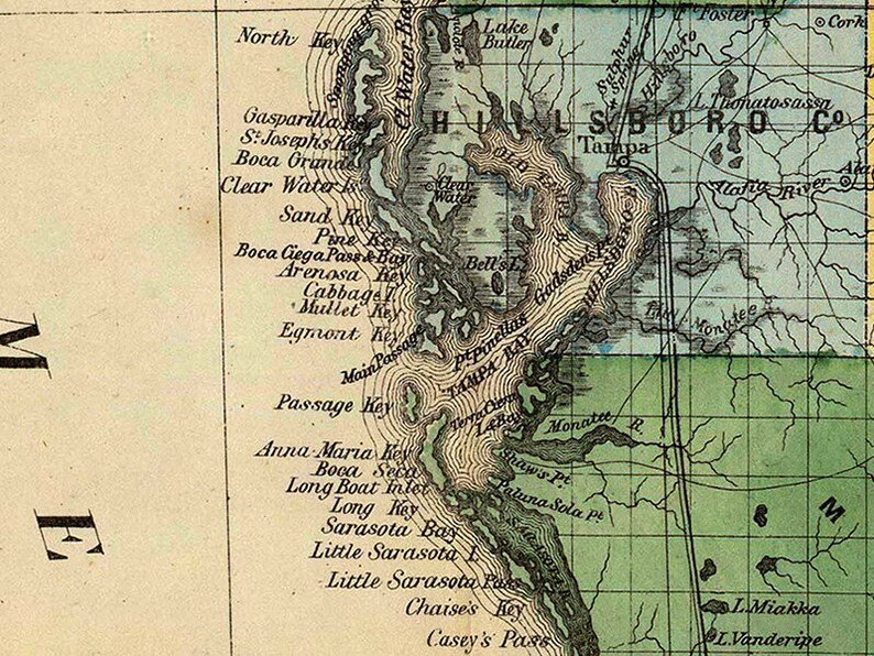 Florida Map 1870, Scanned Version of an Old Original Map of the Florida ...