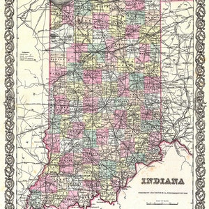 Indiana Map 1855, Scanned Version of an Old Original Map of the Indiana ...