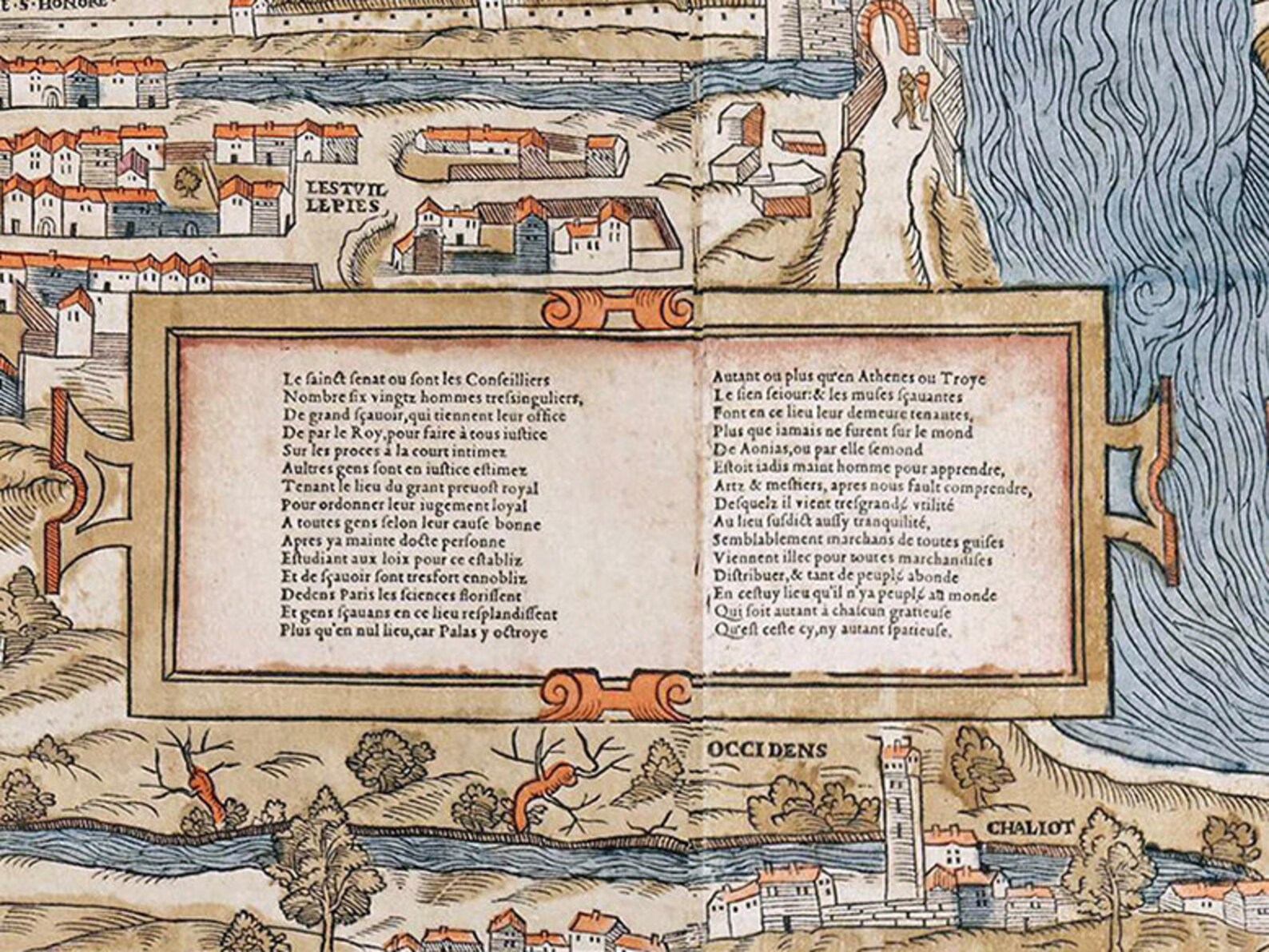 Paris Map (16th Century), Scanned Version of an Old Original Colored ...