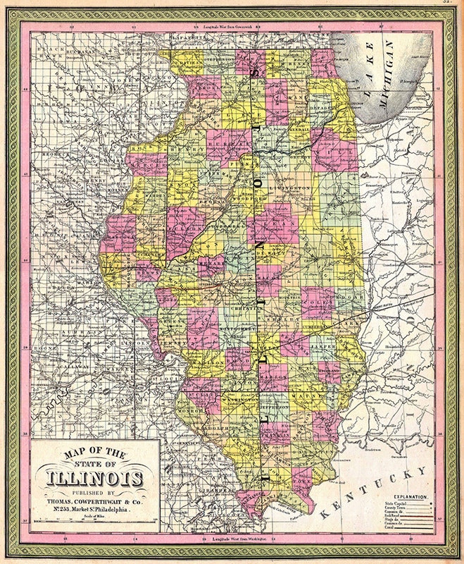 Illinois Map (1850), Scanned Version of an Old Original Map of the ...
