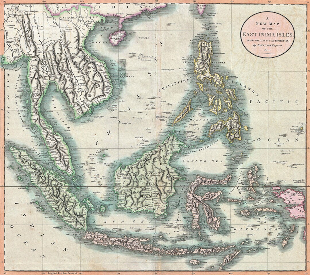Southeast Asia Map 19th Century, Scanned Version of an Old Original Map ...