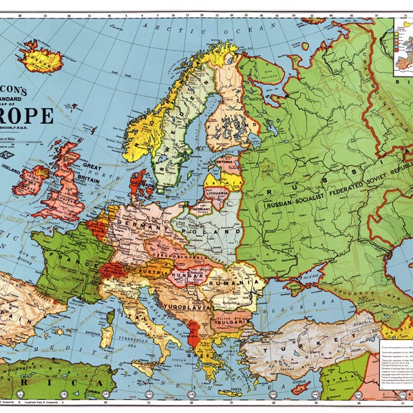 Europe Map - Etsy