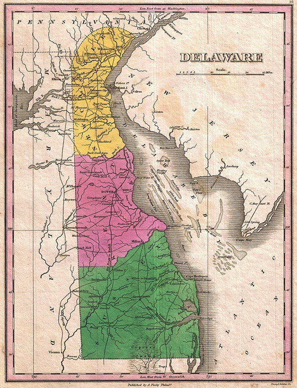 Delaware Map 1827, Scanned Version of an Old Original Map of the ...