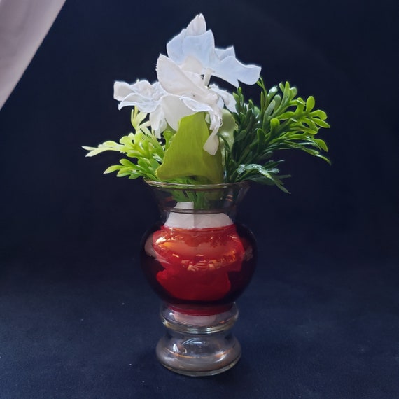 Vintage Mini Red Glass Vase - Etsy