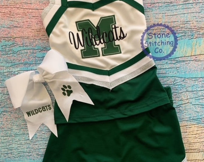Green & White Cheer Uniform, Customized Cheerleading Uniform, Girls ...