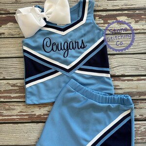 Light Blue & Navy Cheer Uniform, Customized Cheerleading Uniform, Girls ...