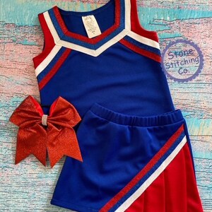 Red & Blue Cheer Uniform, Customized Cheerleading Uniform, Girls Cheer ...