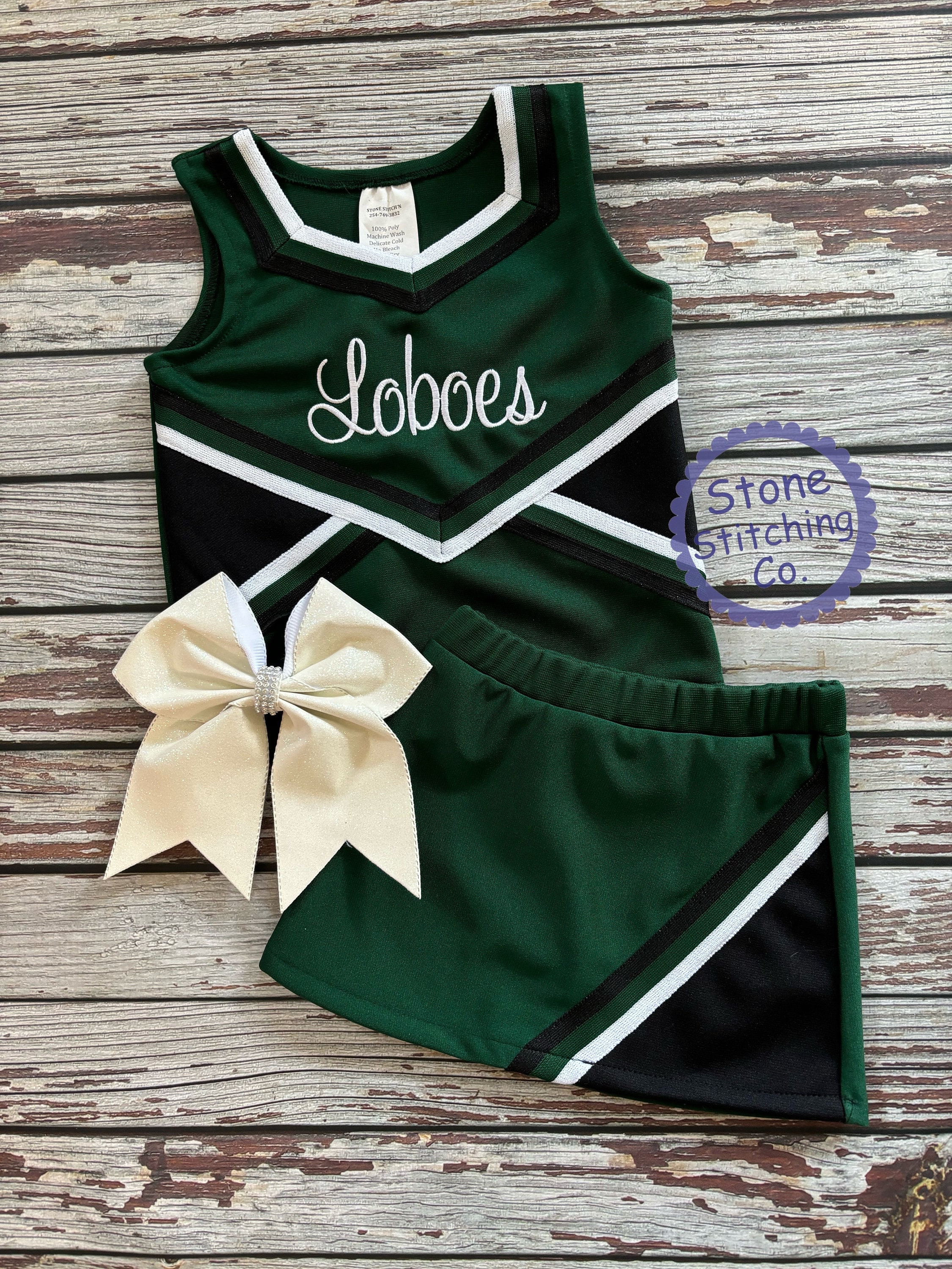 Green & Black Cheer Uniform, Customized Cheerleading Uniform, Girls ...