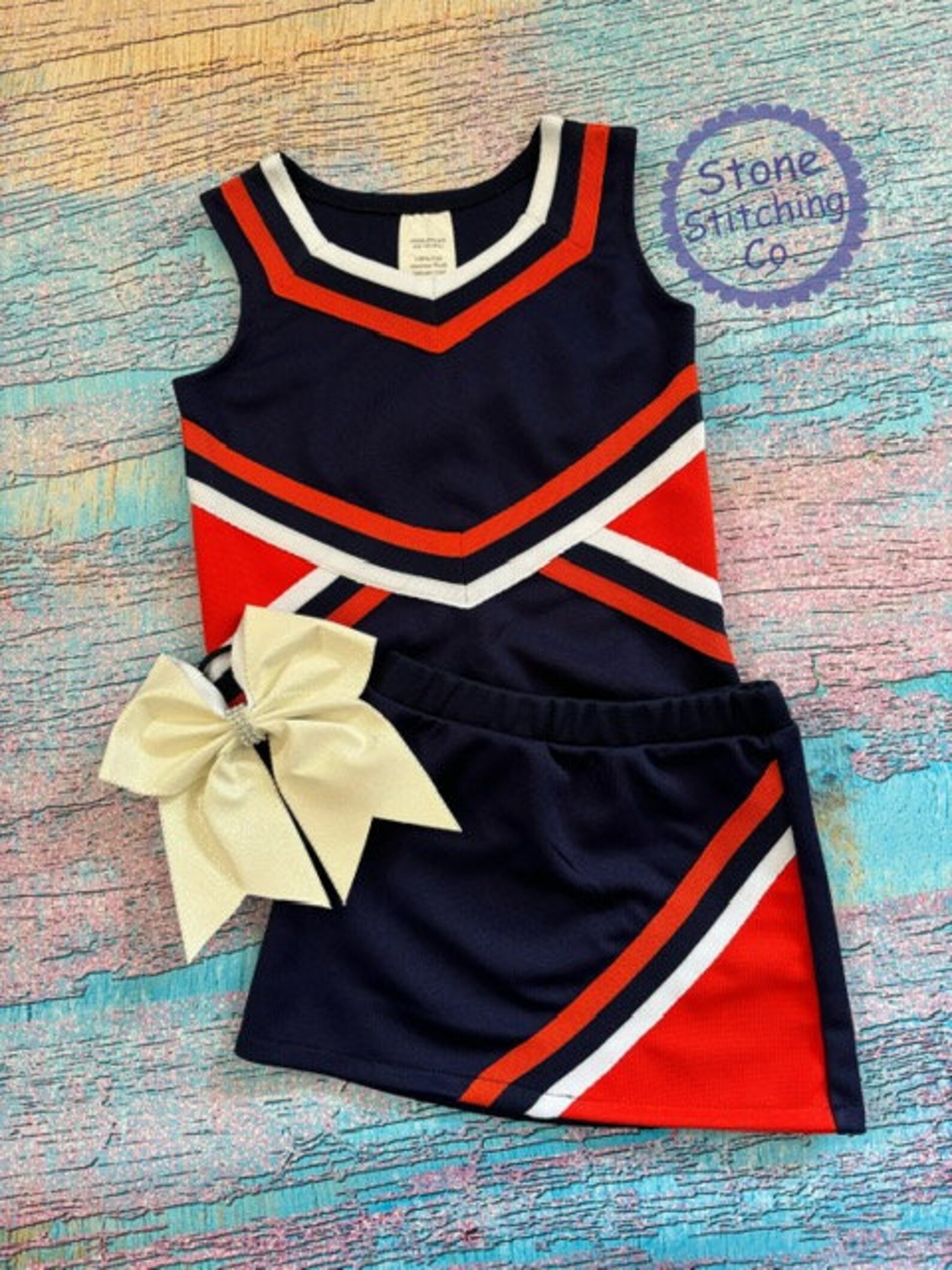 Orange & Navy Cheer Uniform, Customized Cheerleading Uniform, Girls ...