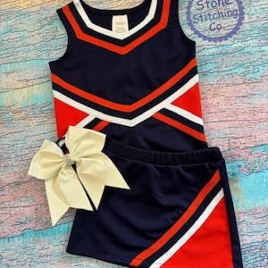 Orange & Navy Cheer Uniform, Customized Cheerleading Uniform, Girls ...
