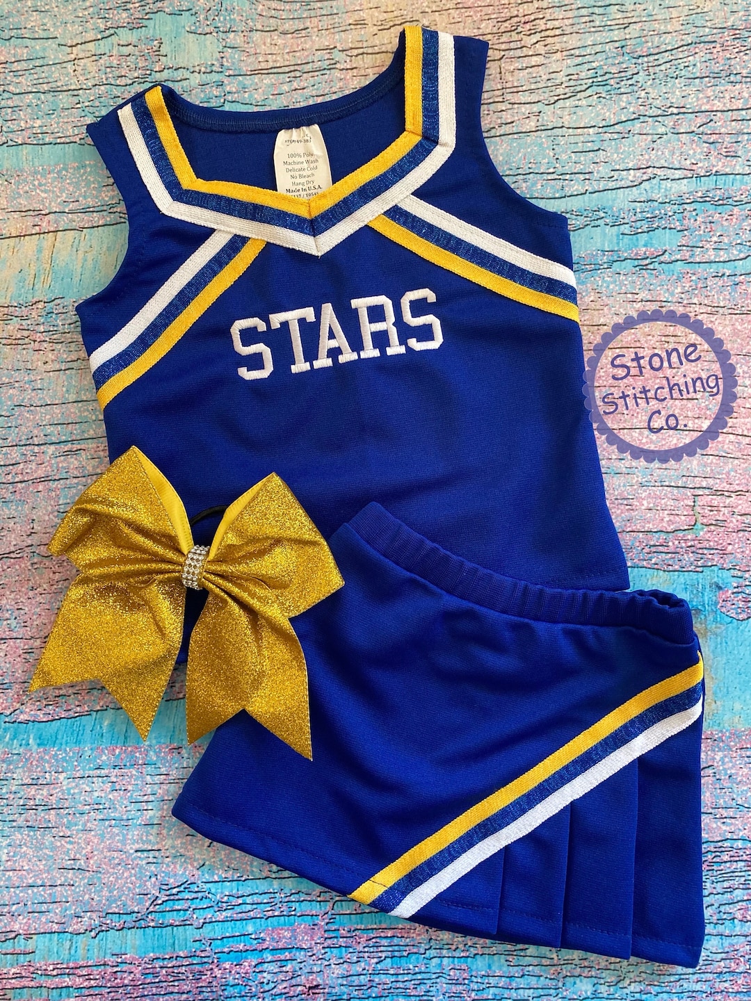 Blue & Gold Cheer Uniform, Blue and Yellow Cheerleading Uniform, Girls ...