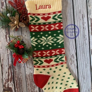 Personalized Knit Stocking Embroidered Knit Stockings Red - Etsy