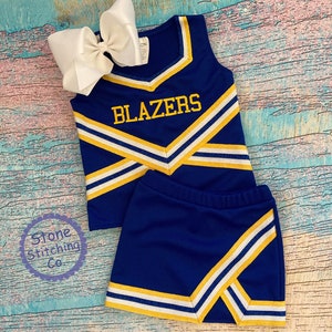 Blue & Gold Cheer Uniform, Blue and Yellow Cheerleading Uniform, Girls ...