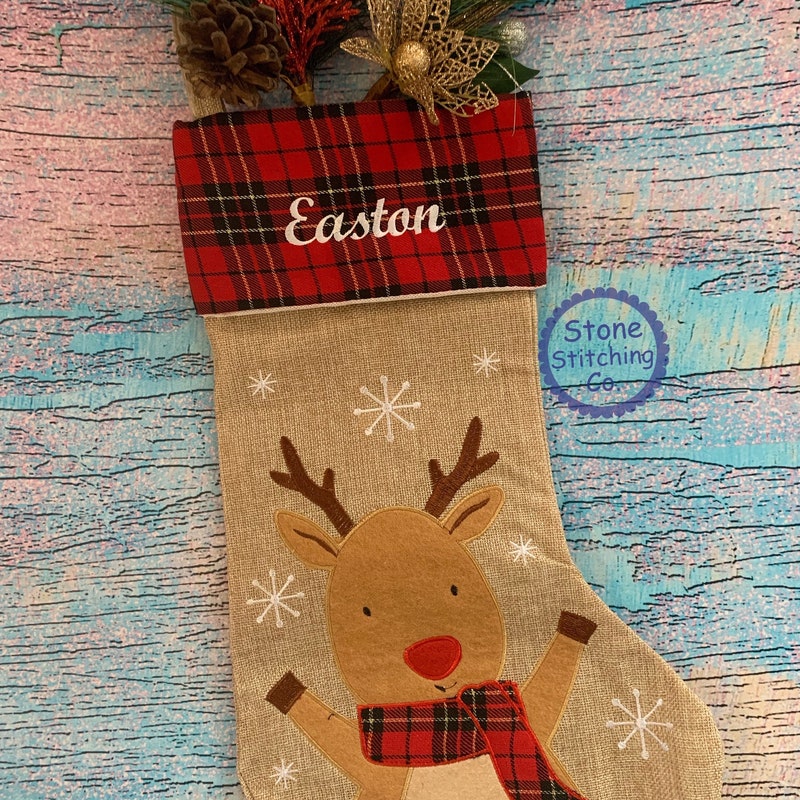 Burlap Stocking With Reindeer - Etsy Canada