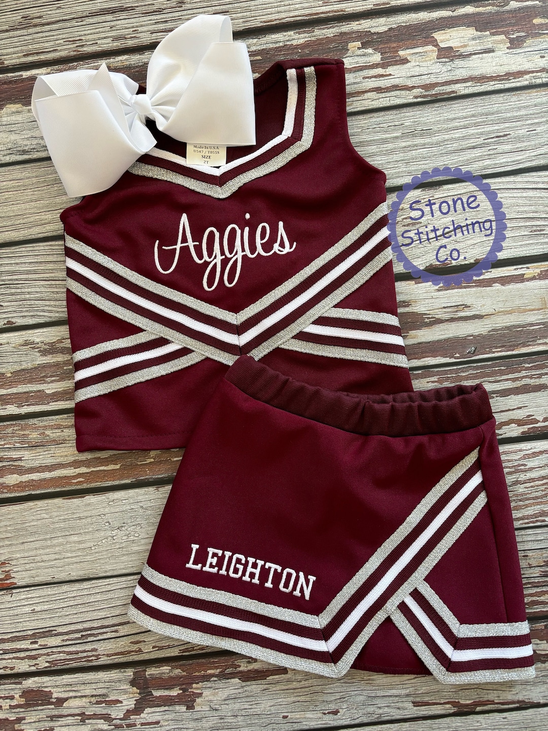 Maroon & White Cheer Uniform, Customized Cheerleading Uniform, Girls ...