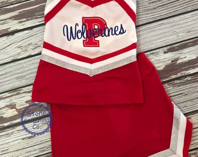 Red & White Cheer Uniform, Customized Cheerleading Uniform, Girls Cheer ...