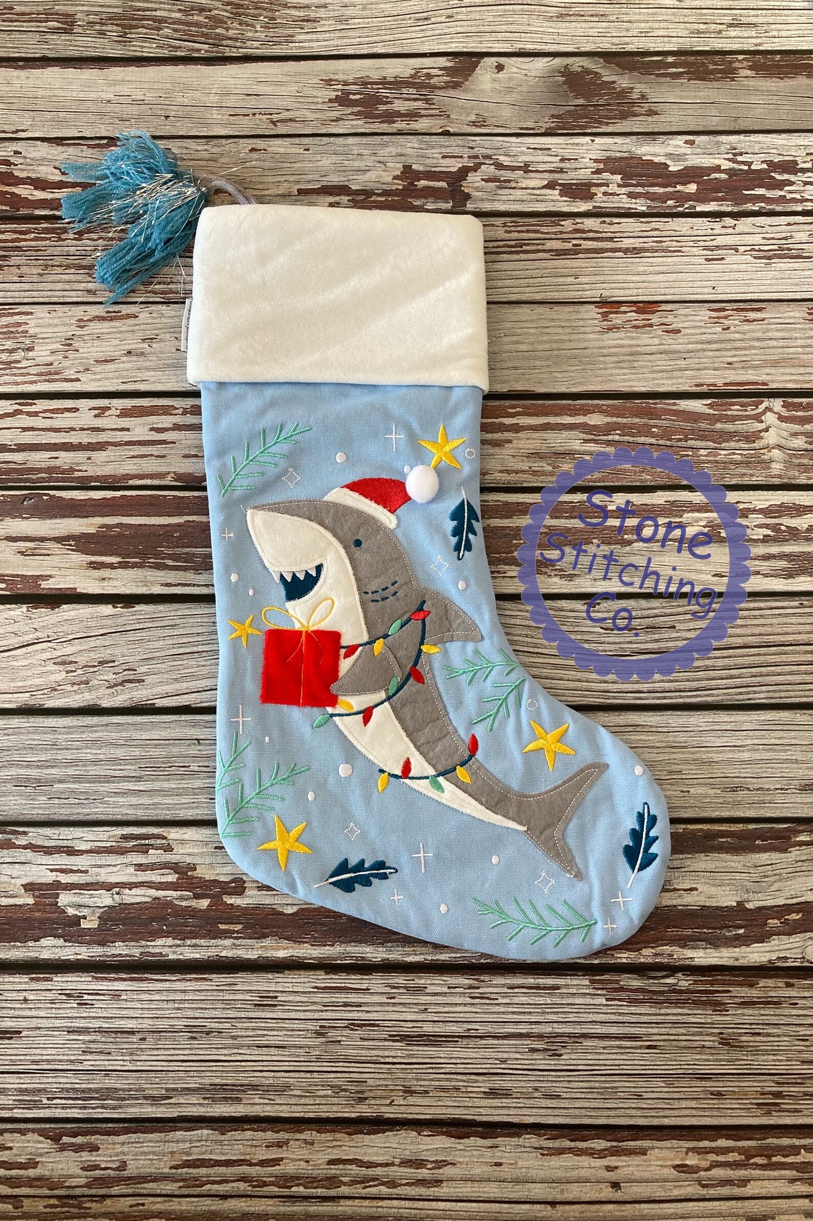 Shark Stocking, Boy Christmas Stocking, Blue Christmas Stocking, Baby's ...