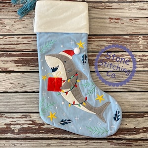 Shark Stocking, Boy Christmas Stocking, Blue Christmas Stocking, Baby's ...