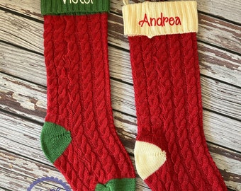 Personalized Stocking Embroidered Stocking Red Cable Knit | Etsy
