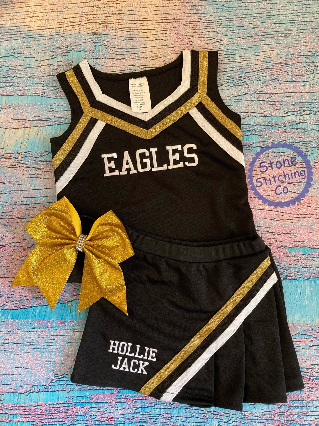 Gold & Black Cheer Uniform, Customized Cheerleading Uniform, Girls ...