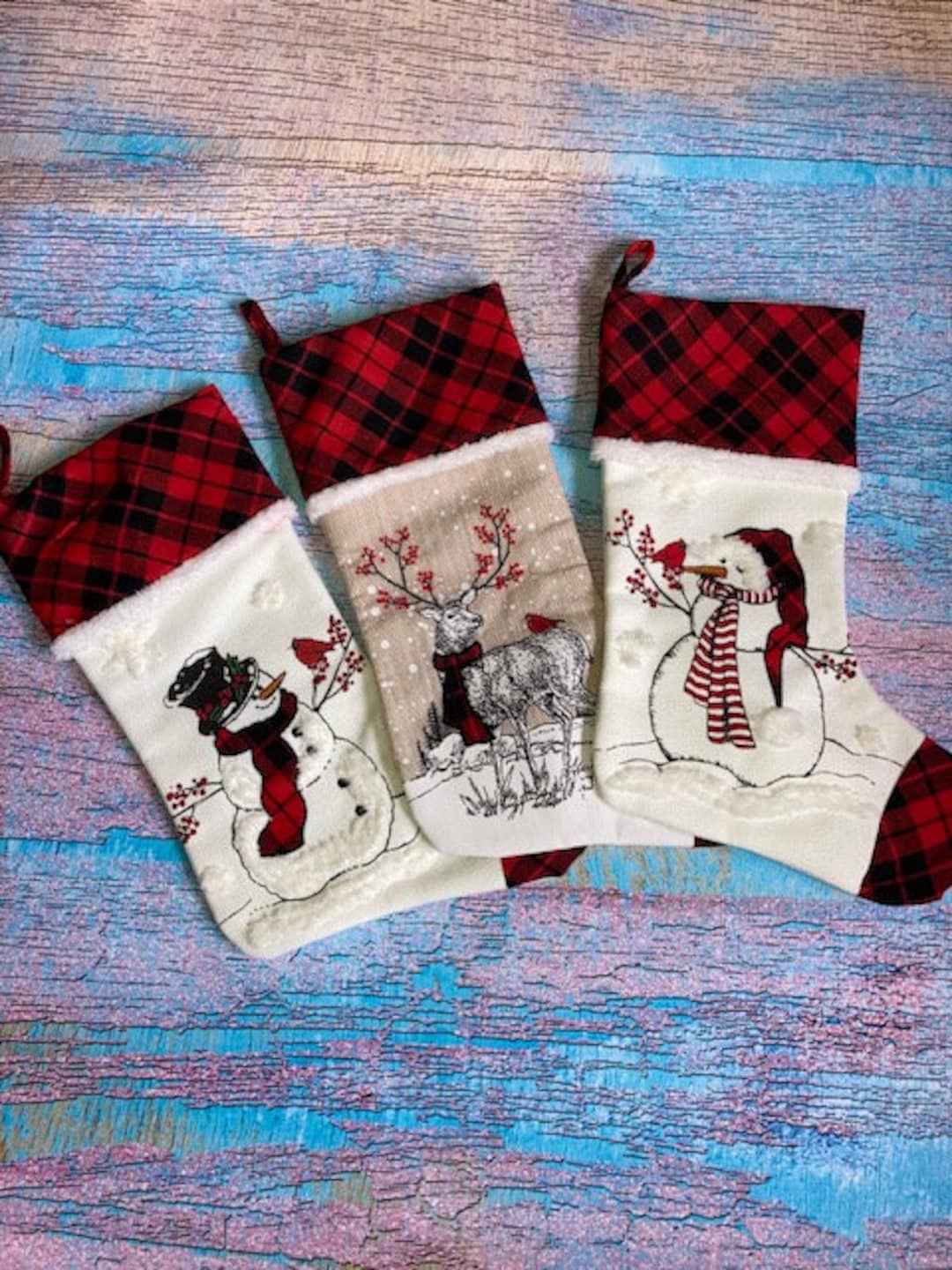 Family Christmas Stocking Set, Reindeer Stocking, Snowman Stocking ...